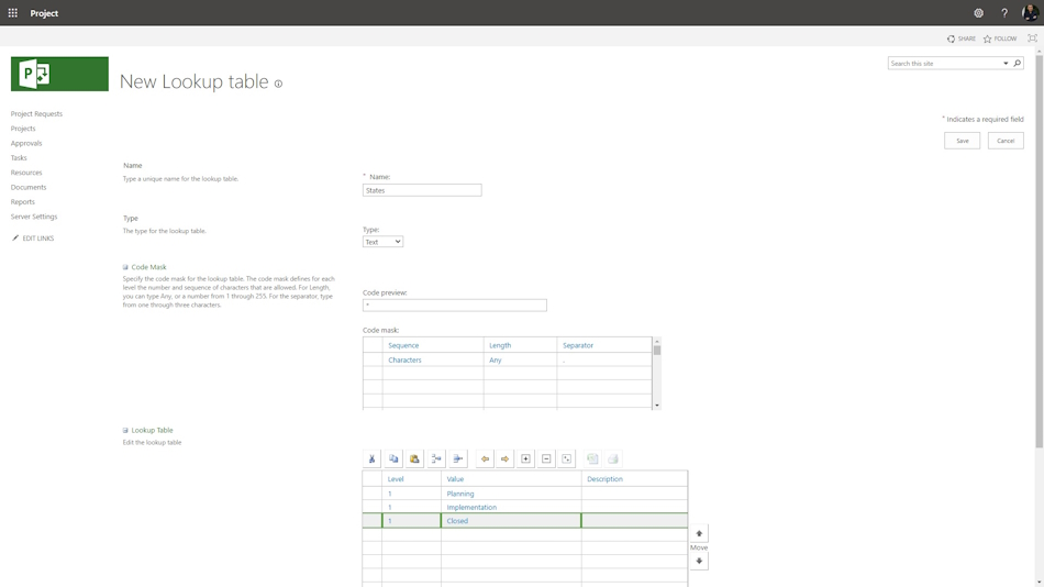 State of projects in MS Project Online