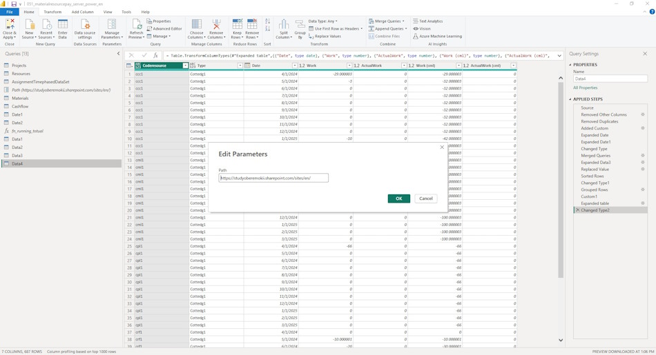 Analysis of warehouse materials and server project portfolio in MS Power BI